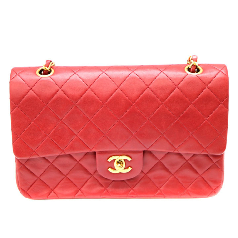 Chanel Chain Leather Gold Hardware Shoulder Bag Red - Gem